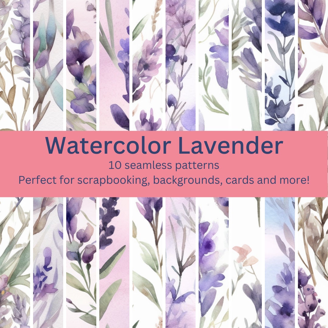 10 Digital Seamless Watercolor Lavender Patterns: Serene Floral Designs ...