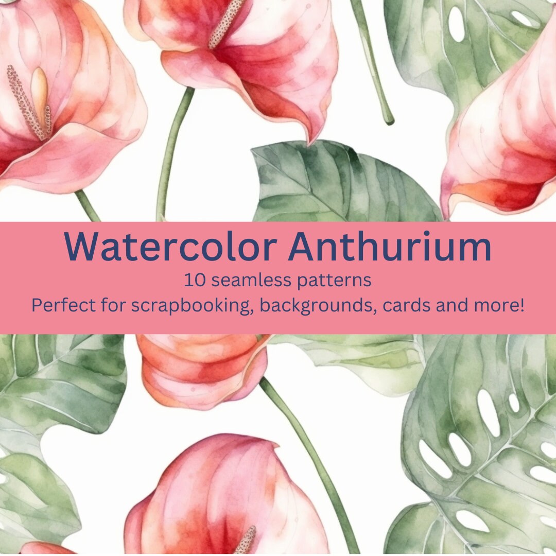 10 Digital Seamless Watercolor Anthurium Patterns: Even More Tropical ...