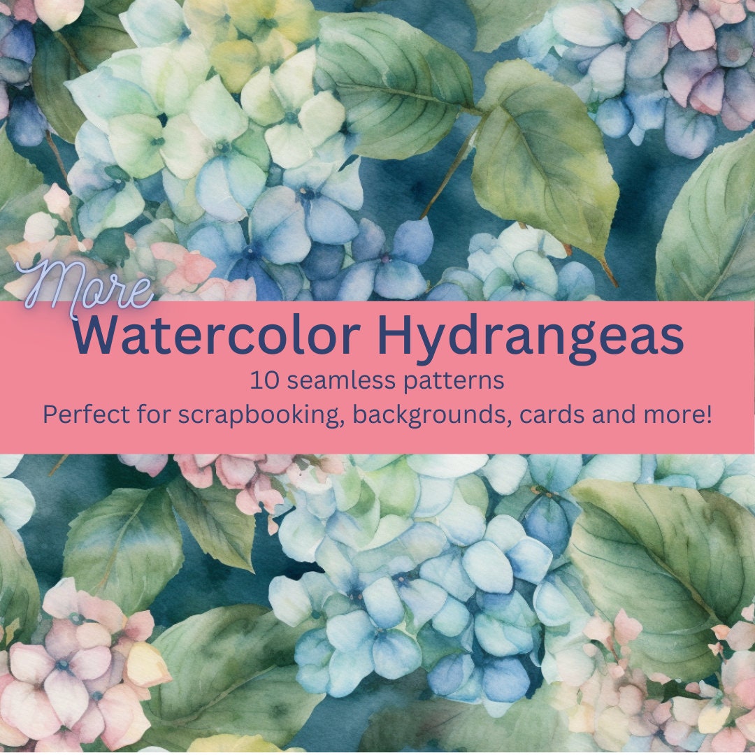 10 More Digital Seamless Watercolor Hydrangeas Patterns: Delicate ...