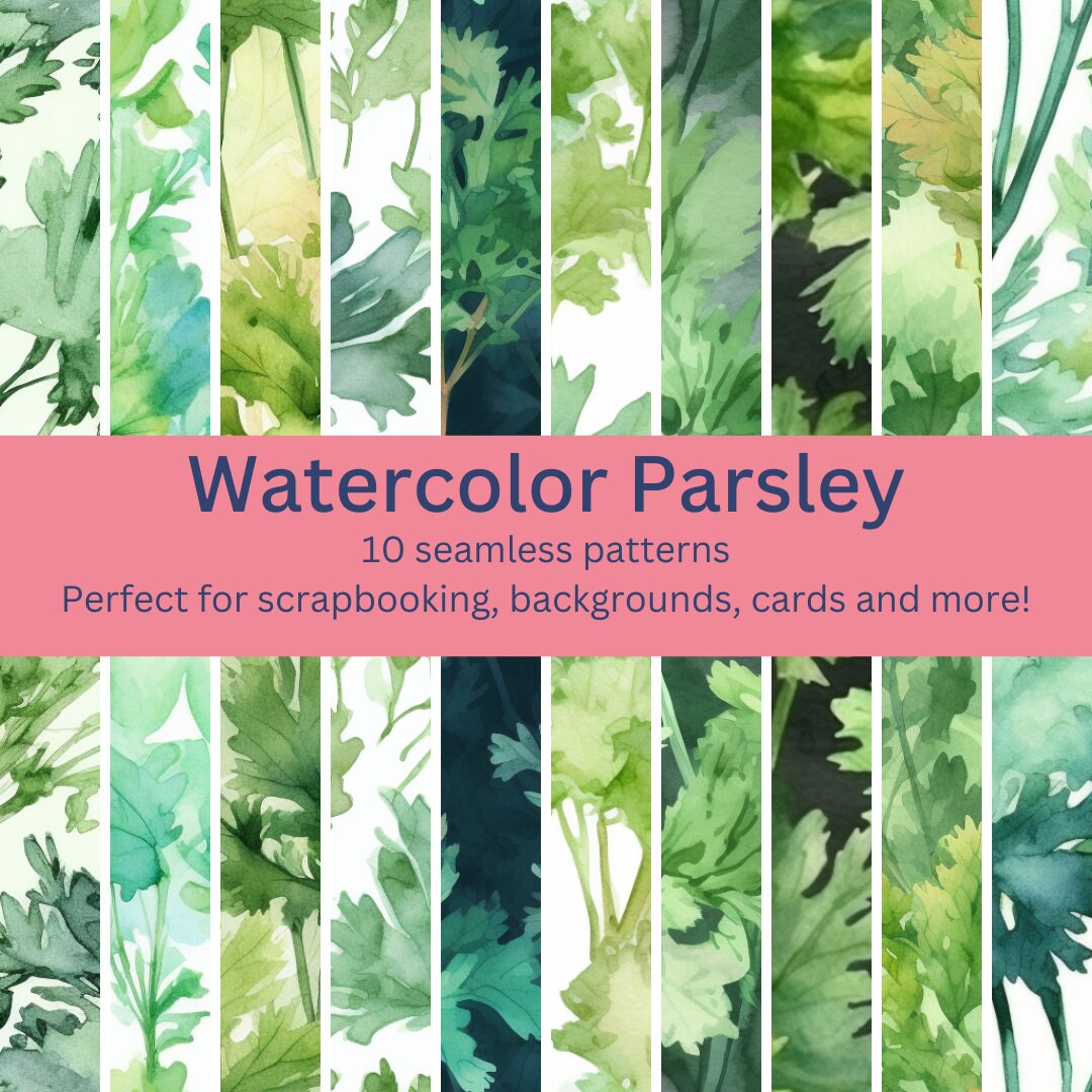 10 Digital Seamless Watercolor Parsley Patterns: Fresh Botanical ...