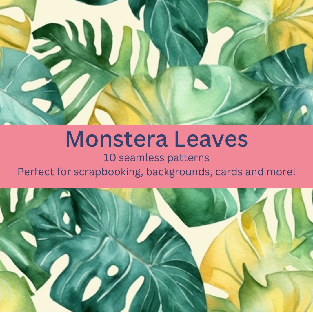 10 More Digital Seamless Watercolor Monstera Patterns: Lush Tropical ...
