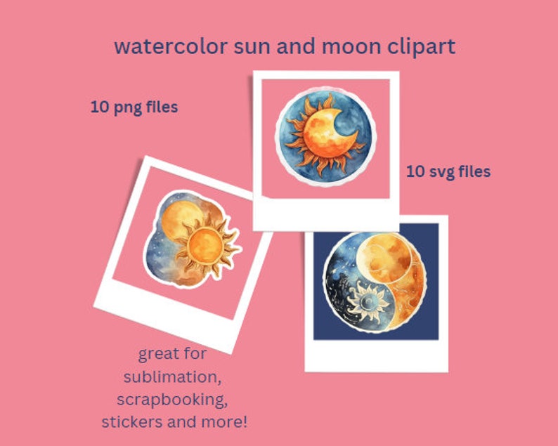 Watercolor Sun and Moon Clipart Bundle 10 PNG & SVG Files - Etsy