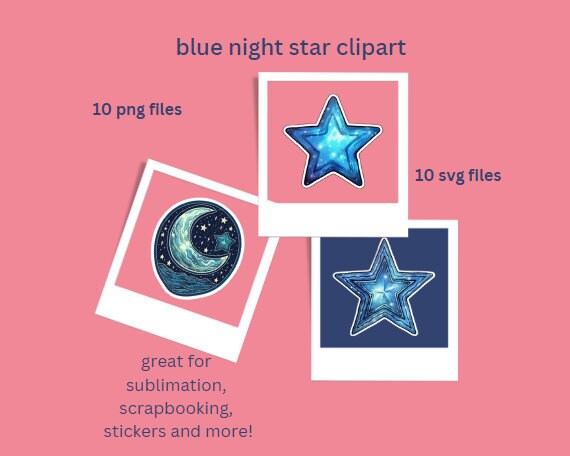 Blue Night Aesthetic Star Clipart Bundle - 10 PNG & SVG Files for ...