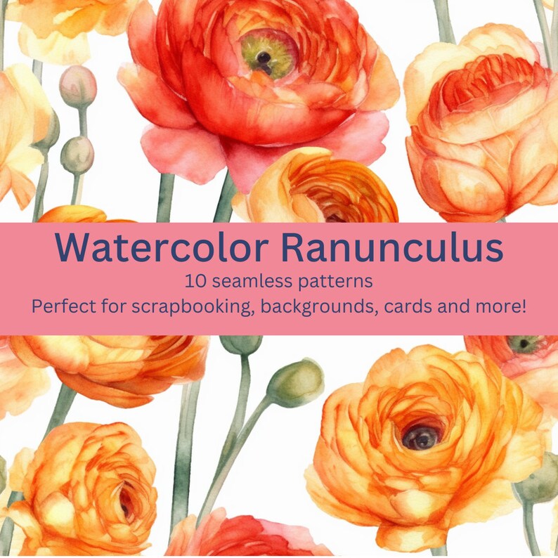 10 More Digital Seamless Watercolor Ranunculus Patterns: - Etsy