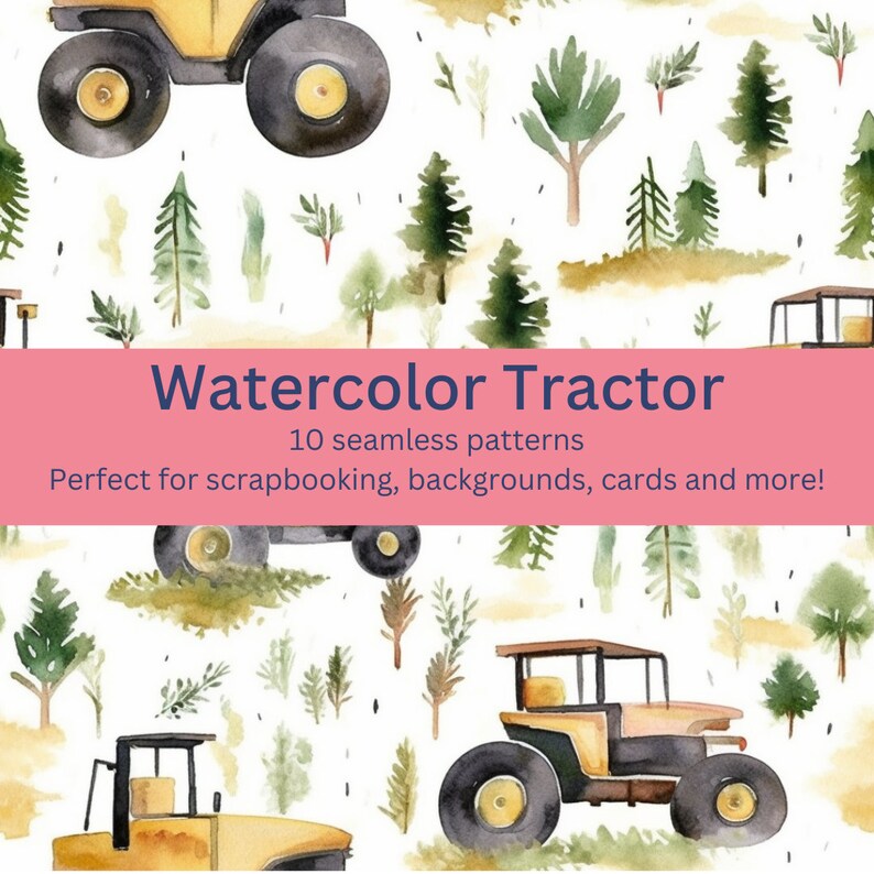 10 Unique Digital Seamless Tractor Watercolor Patterns - Ideal for DIY ...