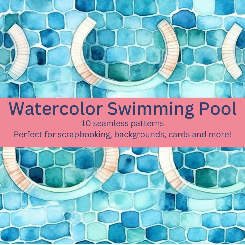 10 Digital Seamless Watercolor Swimming Pool Patterns: Even More ...
