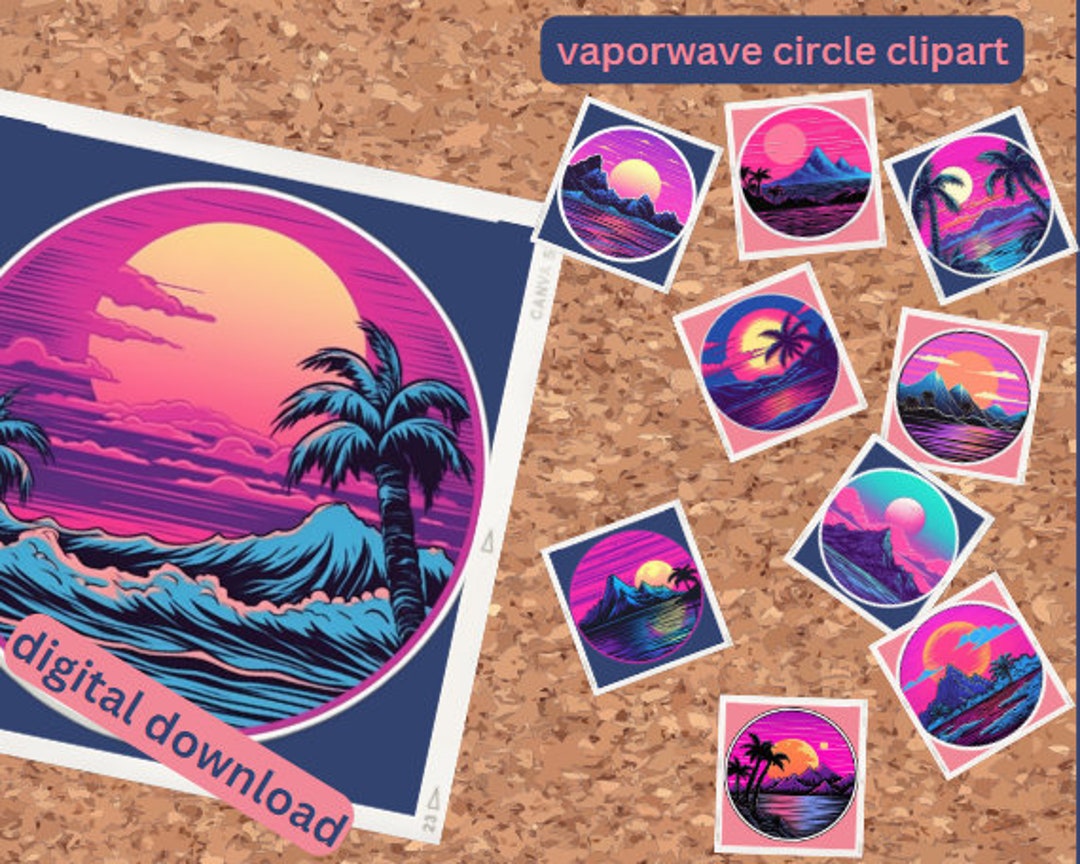 80's Vaporwave Circle Clipart Bundle - Perfect for Scrapbooking, Web ...
