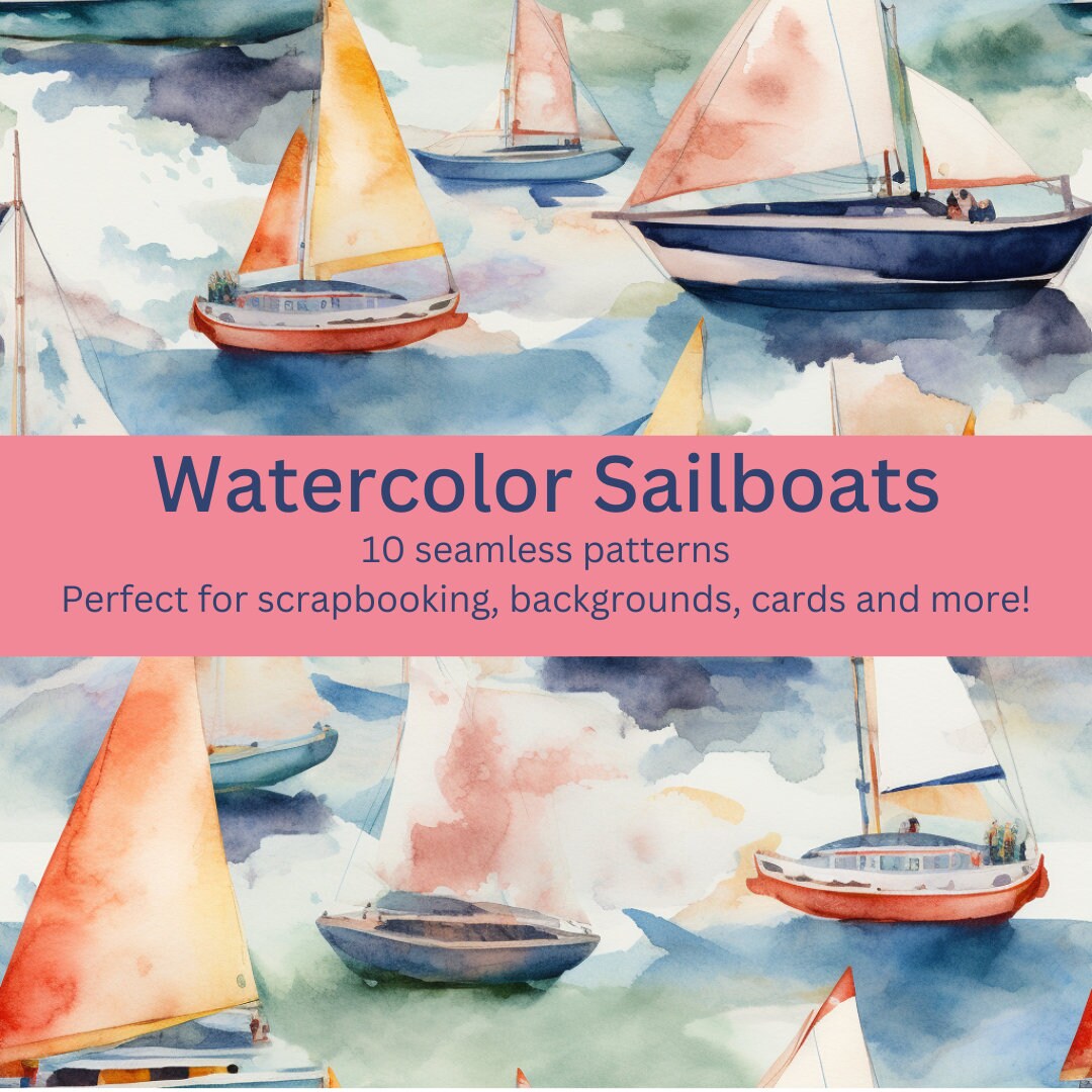 10 Vibrant Digital Seamless Sailboat Watercolor Patterns Ideal for ...