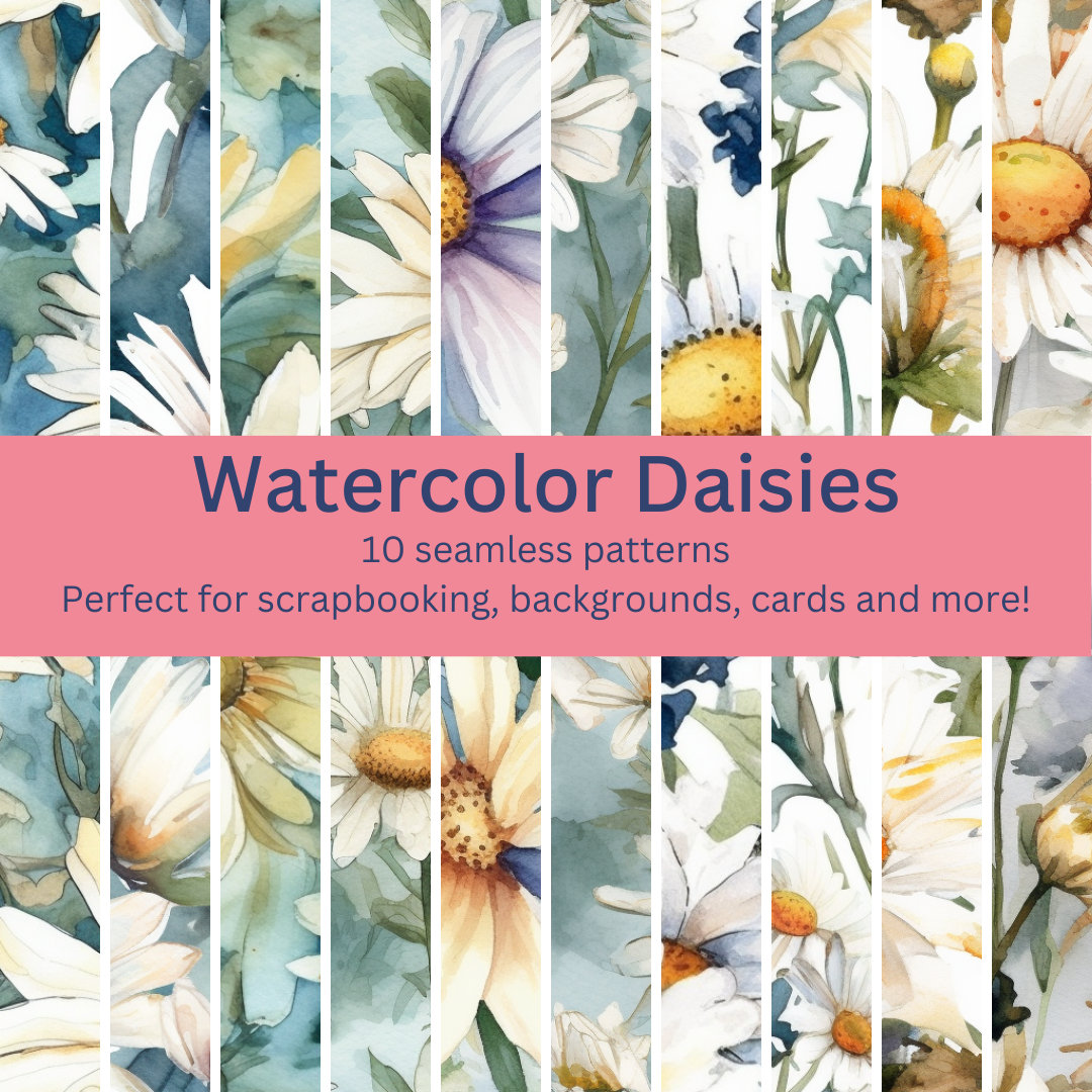 10 Digital Seamless Light Watercolor Daisies Patterns: Bold Floral ...