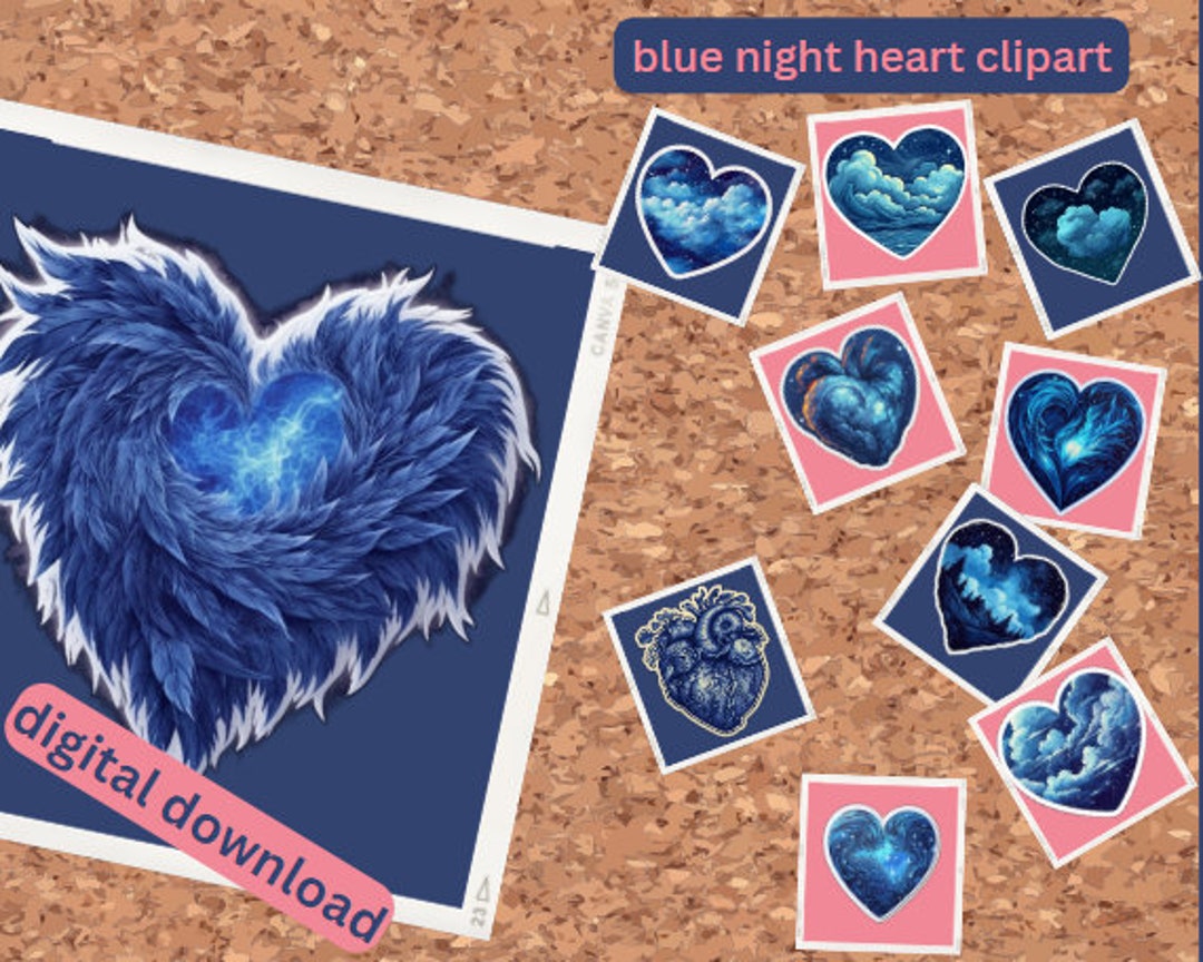 Blue Night Aesthetic Heart Clipart Bundle - 10 PNG & SVG Files for ...