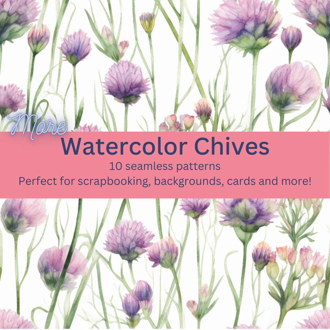 10 More Digital Seamless Watercolor Chives Patterns: Flavorful ...