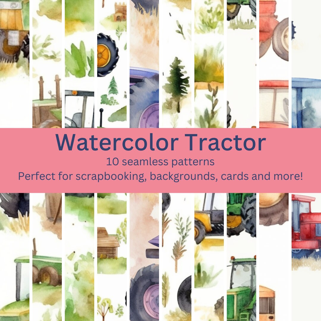 10 Unique Digital Seamless Tractor Watercolor Patterns - Ideal for DIY ...