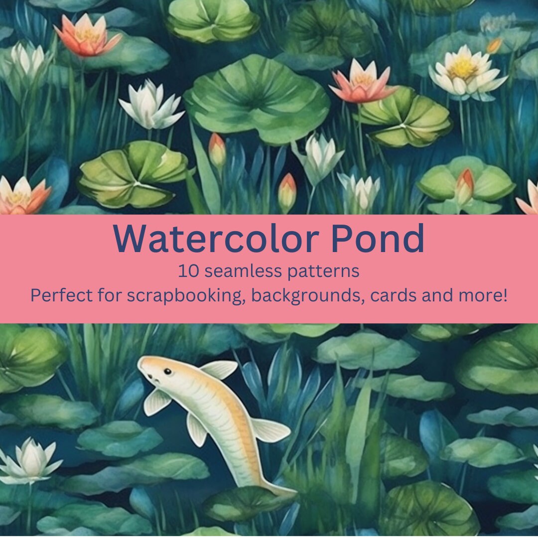 10 Tranquil Pond Watercolor Patterns - More Digital Seamless Designs ...