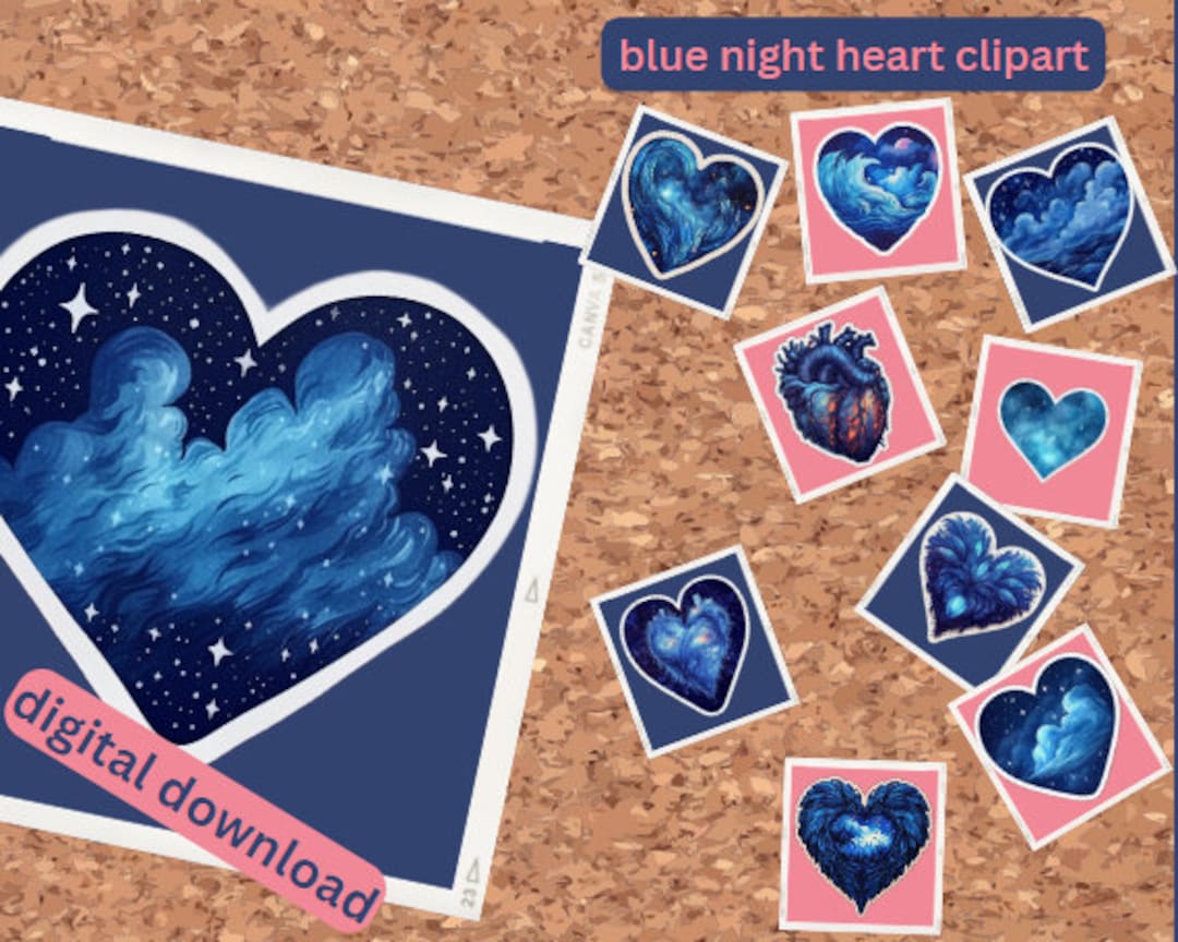Blue Night Aesthetic Heart Clipart Bundle - Even More PNG & SVG Files ...