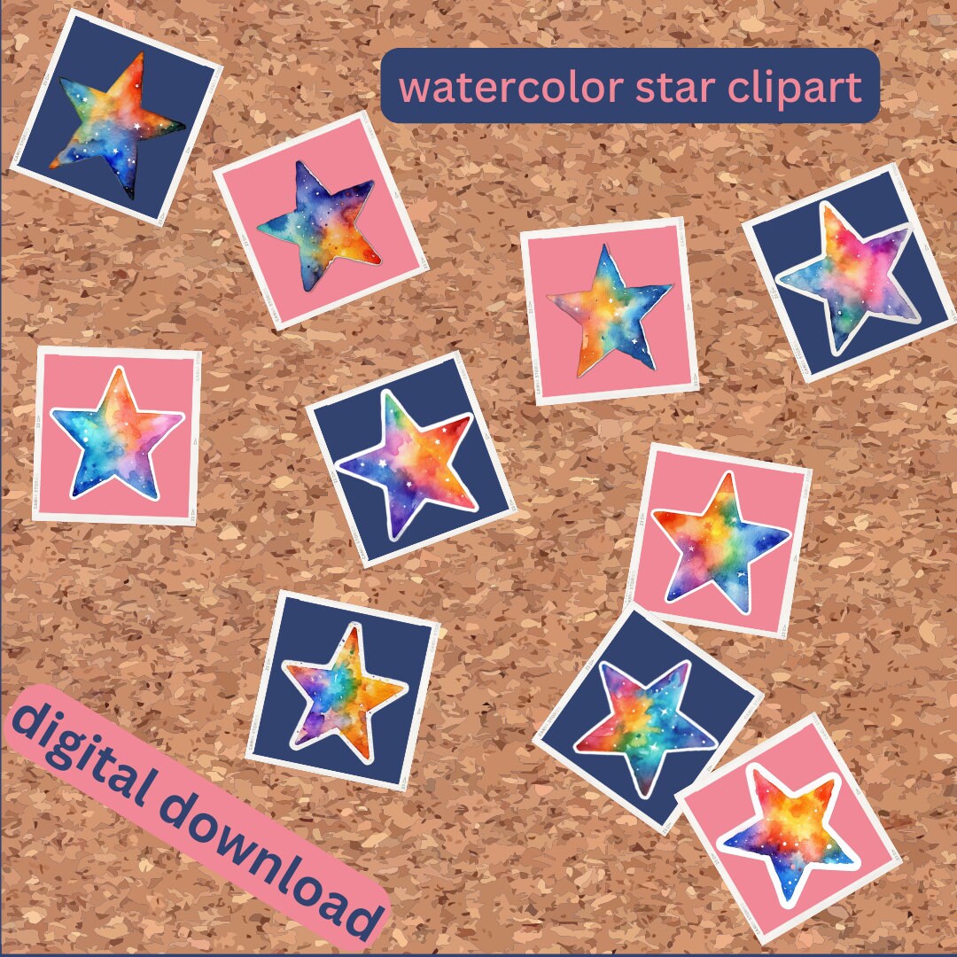 Watercolor Star Clipart Bundle - 10 PNG & SVG Files for Scrapbooking ...