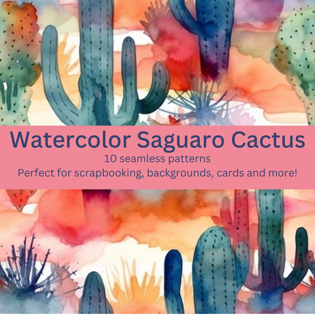 10 Seamless Saguaro Cactus Watercolor Patterns More High-quality ...