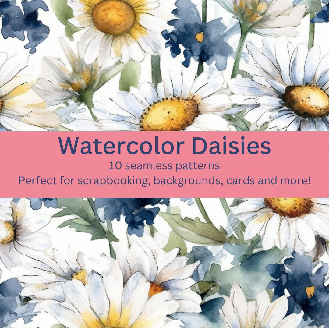 10 Digital Seamless Light Watercolor Daisies Patterns: Bold Floral ...