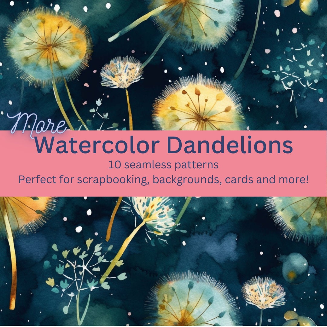 10 More Digital Seamless Watercolor Dandelion Patterns: Whimsical ...