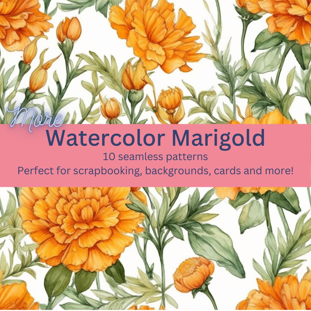 10 More Digital Seamless Watercolor Marigold Patterns: Vibrant Floral ...