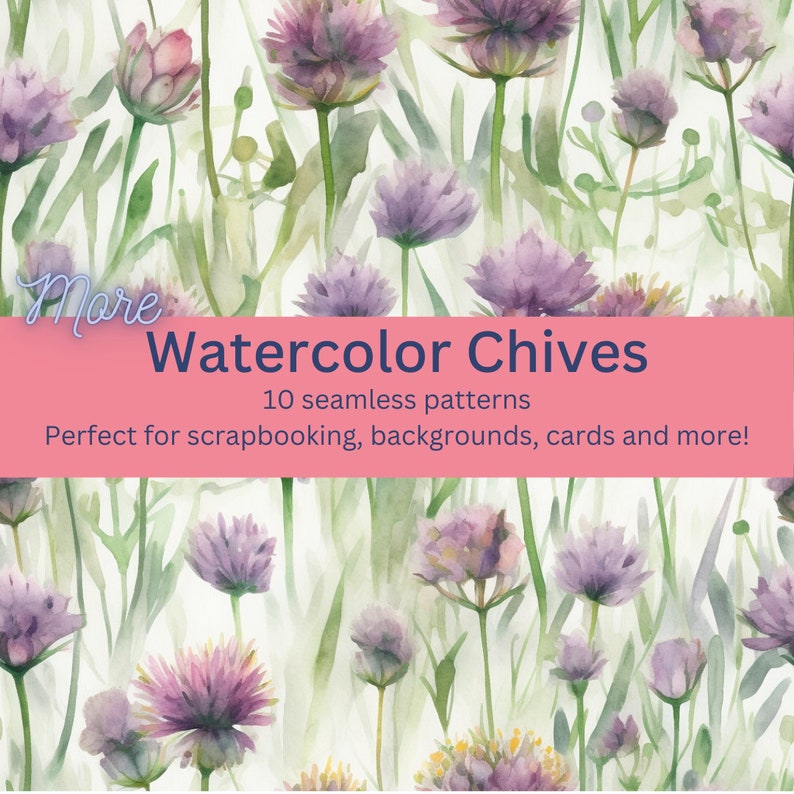 10 More Digital Seamless Watercolor Chives Patterns: Flavorful ...