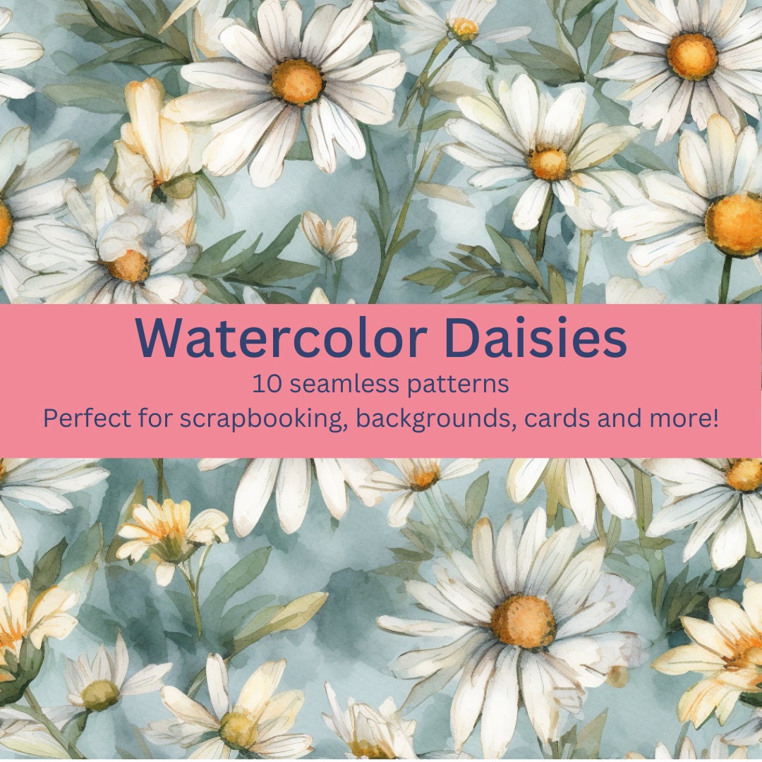 10 Digital Seamless Light Watercolor Daisies Patterns: Bold Floral ...
