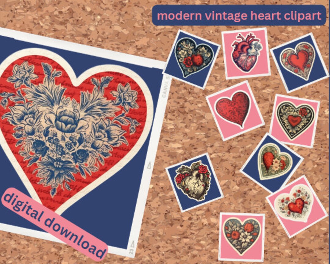 Modern Vintage Heart Clipart Bundle - More Designs Perfect for ...
