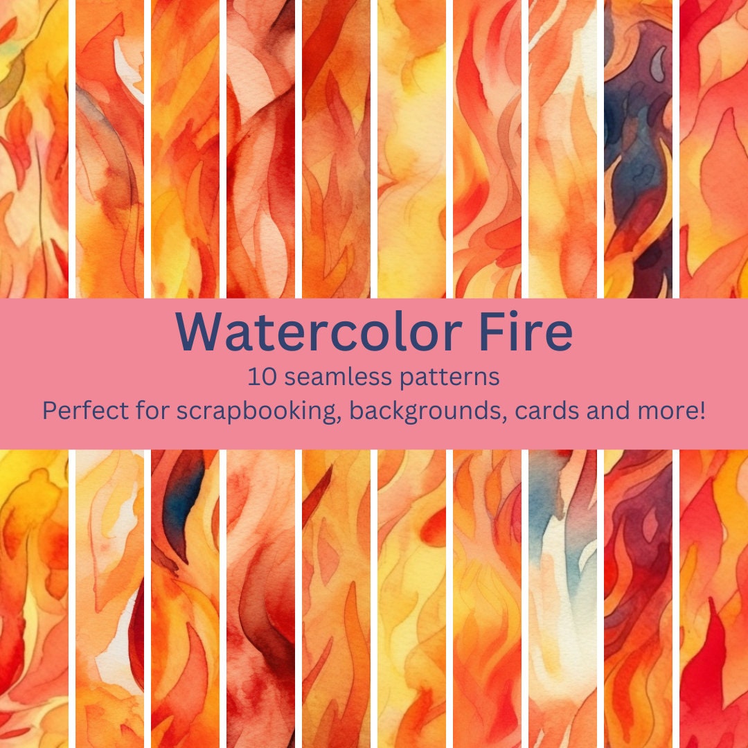 10 More Digital Seamless Watercolor Fire Patterns: Captivating Flame ...