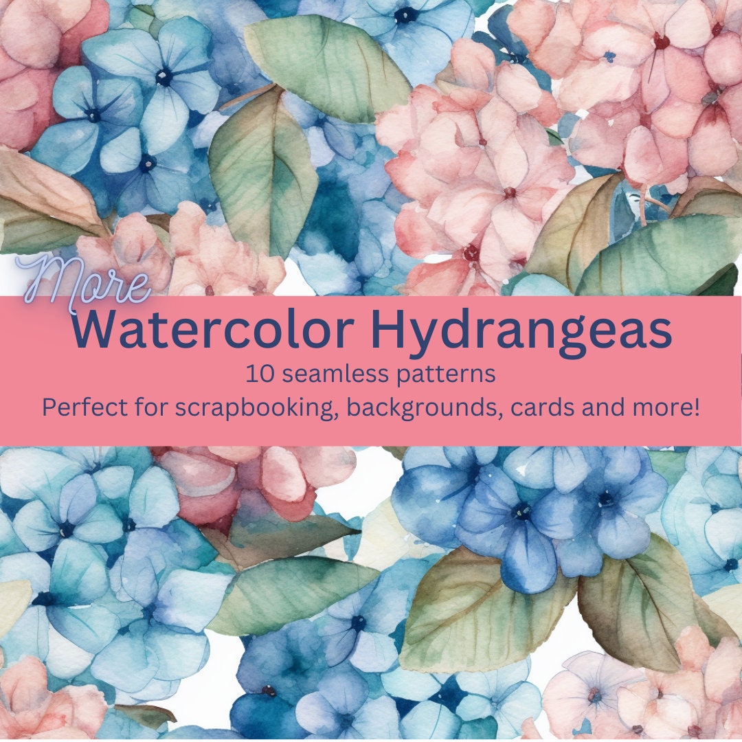 10 More Digital Seamless Watercolor Hydrangeas Patterns: Delicate ...