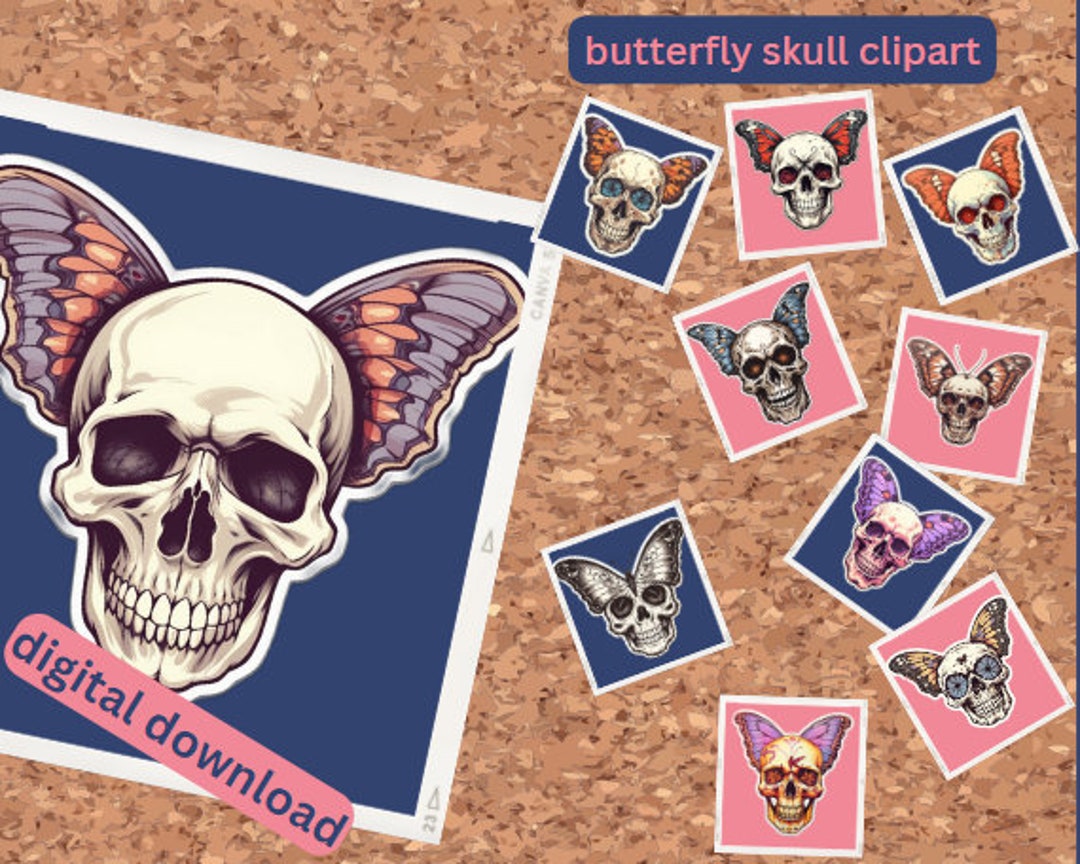 Mystic Meets Macabre: Butterfly Skull Clipart Bundle, PNG & SVG Files ...