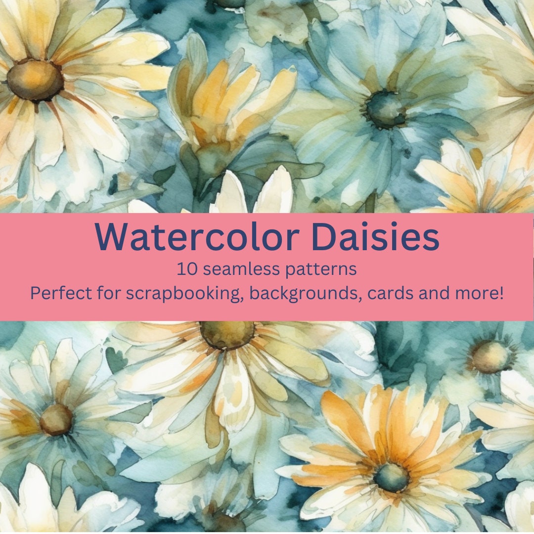 10 Digital Seamless Light Watercolor Daisies Patterns: Bold Floral ...