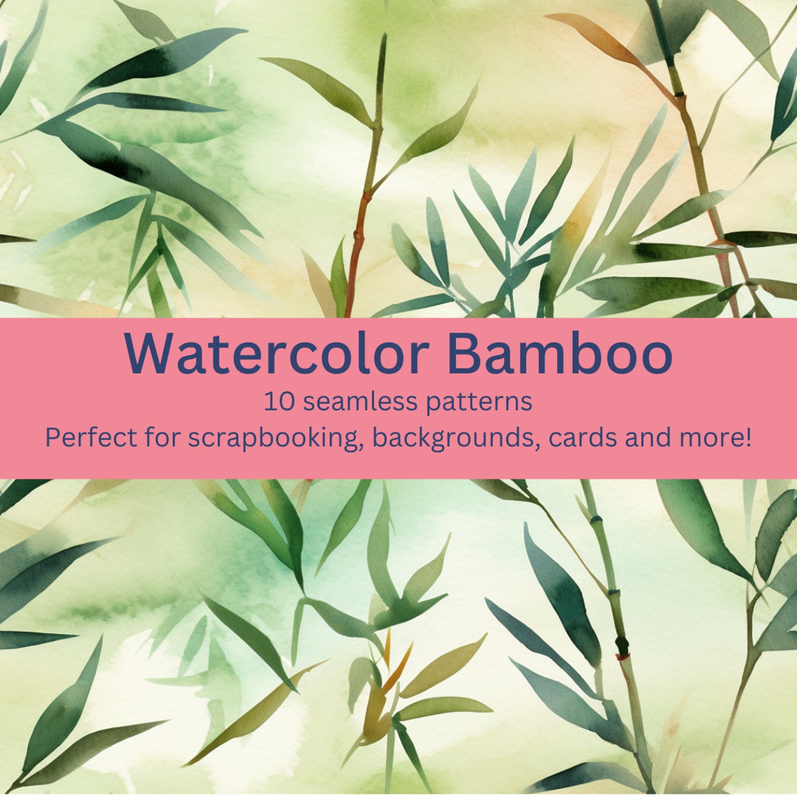 10 Digital Seamless Watercolor Bamboo Patterns: Tranquil Botanical ...