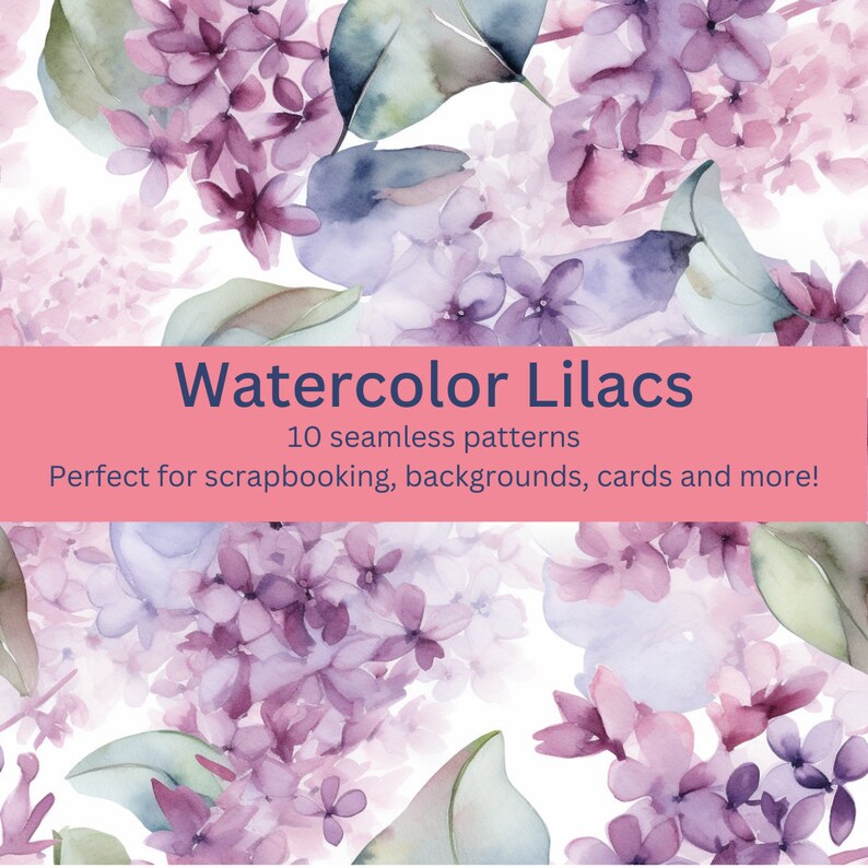 10 Digital Seamless Watercolor Lilac Floral Patterns: Delicate Flower ...