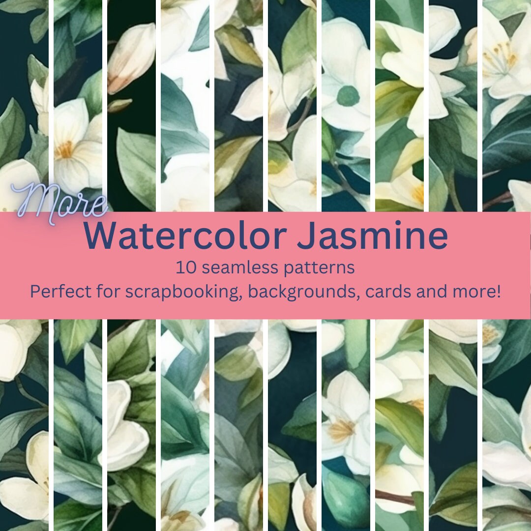 10 More Digital Seamless Watercolor Jasmine Patterns: Delicate Floral ...
