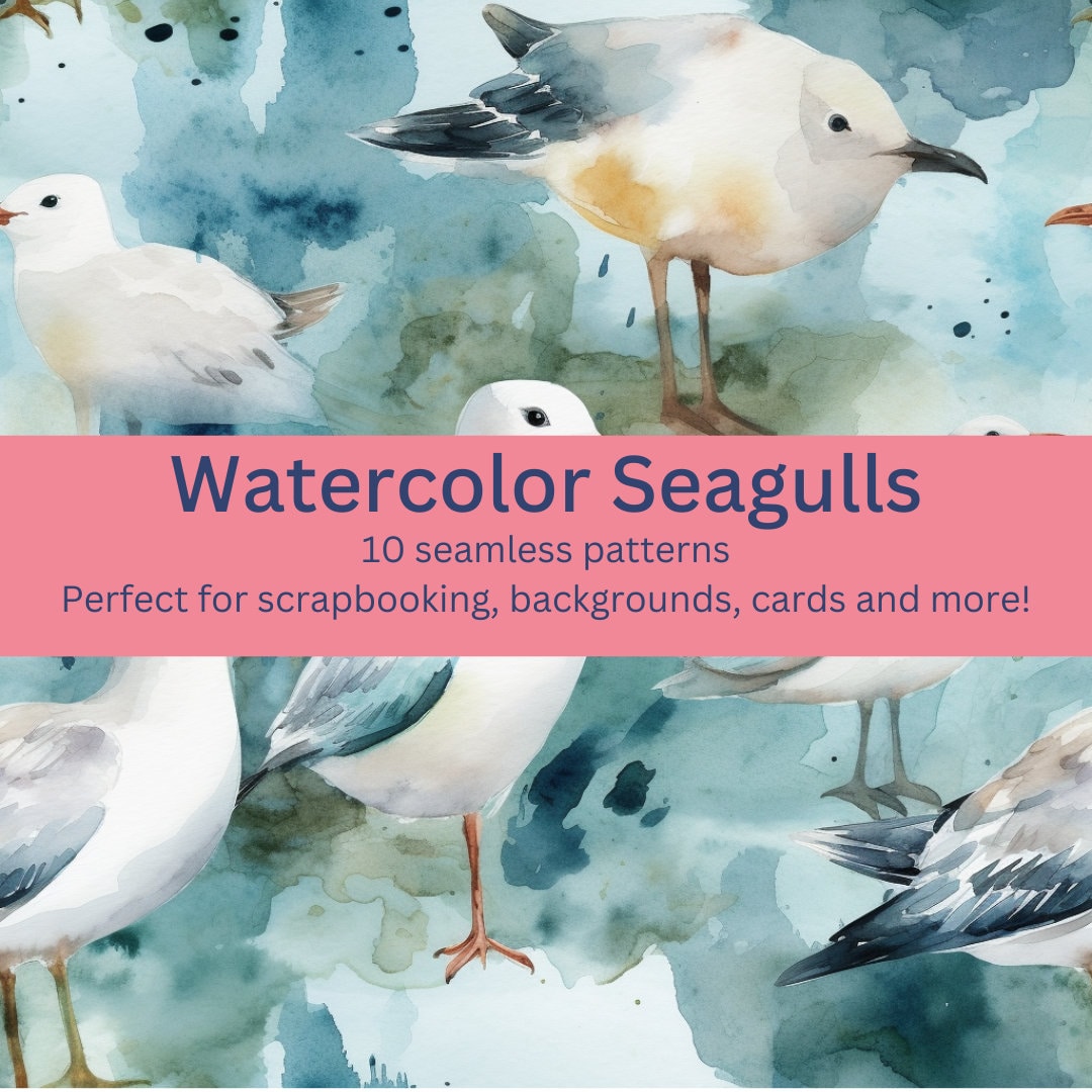 10 Beautiful Digital Seamless Seagull Watercolor Patterns - Perfect for ...
