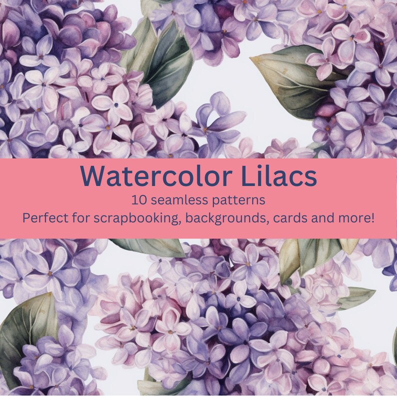 10 Digital Seamless Watercolor Lilac Floral Patterns: Delicate Flower ...