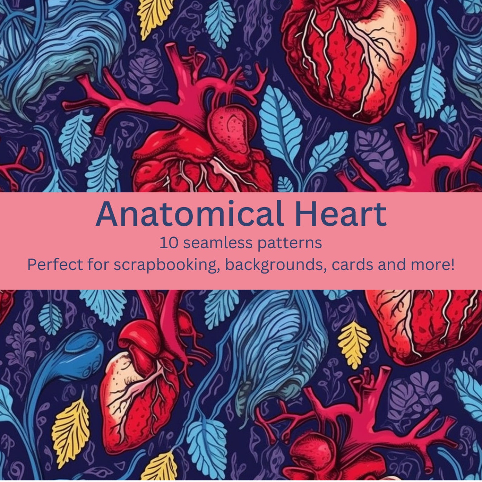 Exquisite Digital Seamless Anatomical Heart Patterns - 10 Distinctive ...