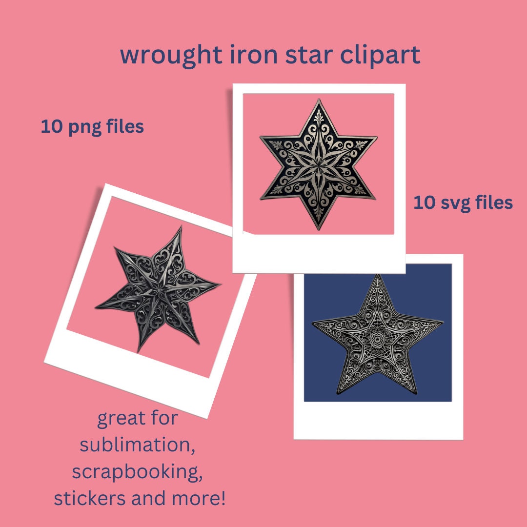 Wrought Iron Star Clipart Bundle - 10 PNG & SVG Files for Scrapbooking ...