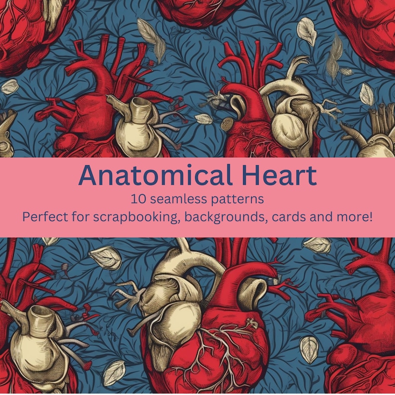 Exquisite Digital Seamless Anatomical Heart Patterns - 10 Distinctive ...