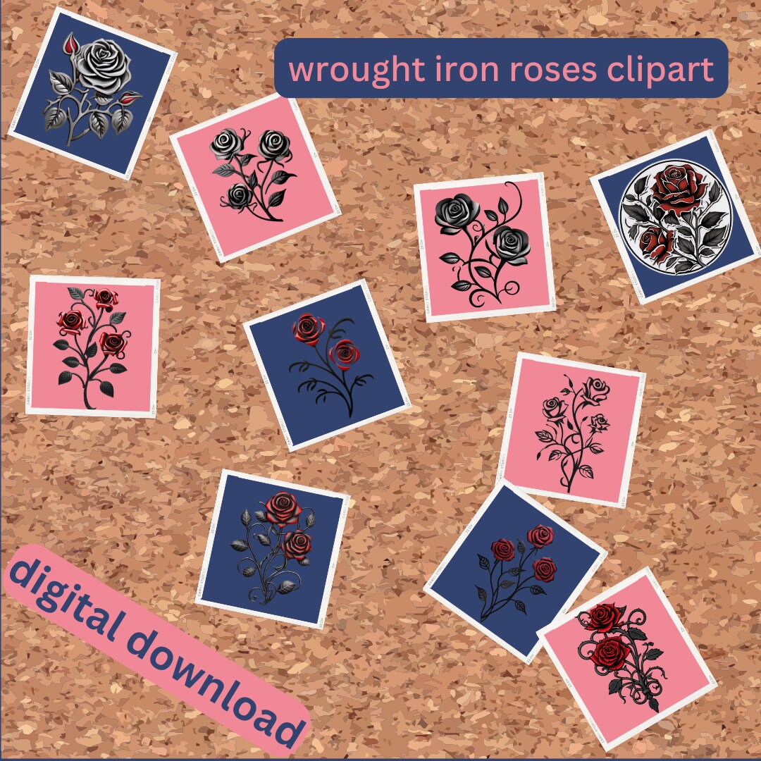Wrought Iron Roses Clipart Bundle - 10 PNG & SVG Files for Scrapbooking ...