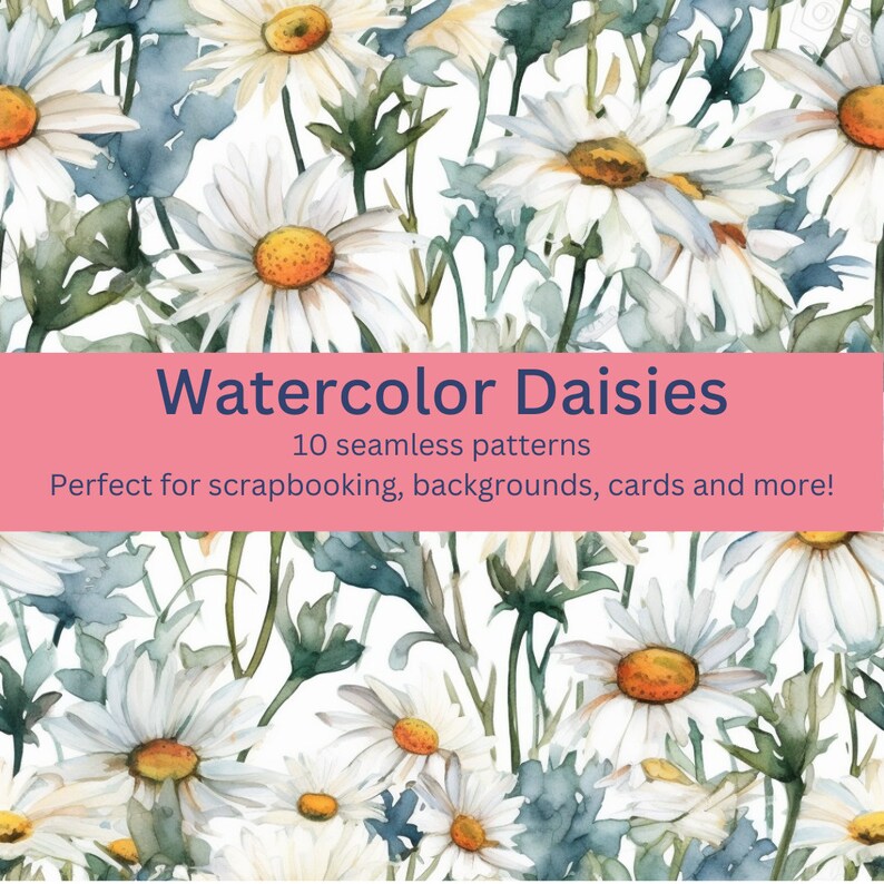 10 Digital Seamless Light Watercolor Daisies Patterns: Bold Floral ...