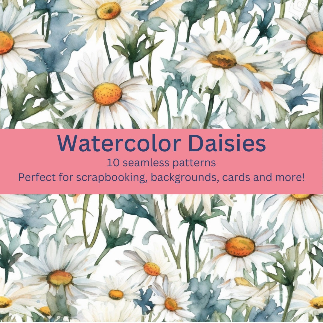 10 Digital Seamless Light Watercolor Daisies Patterns: Bold Floral ...
