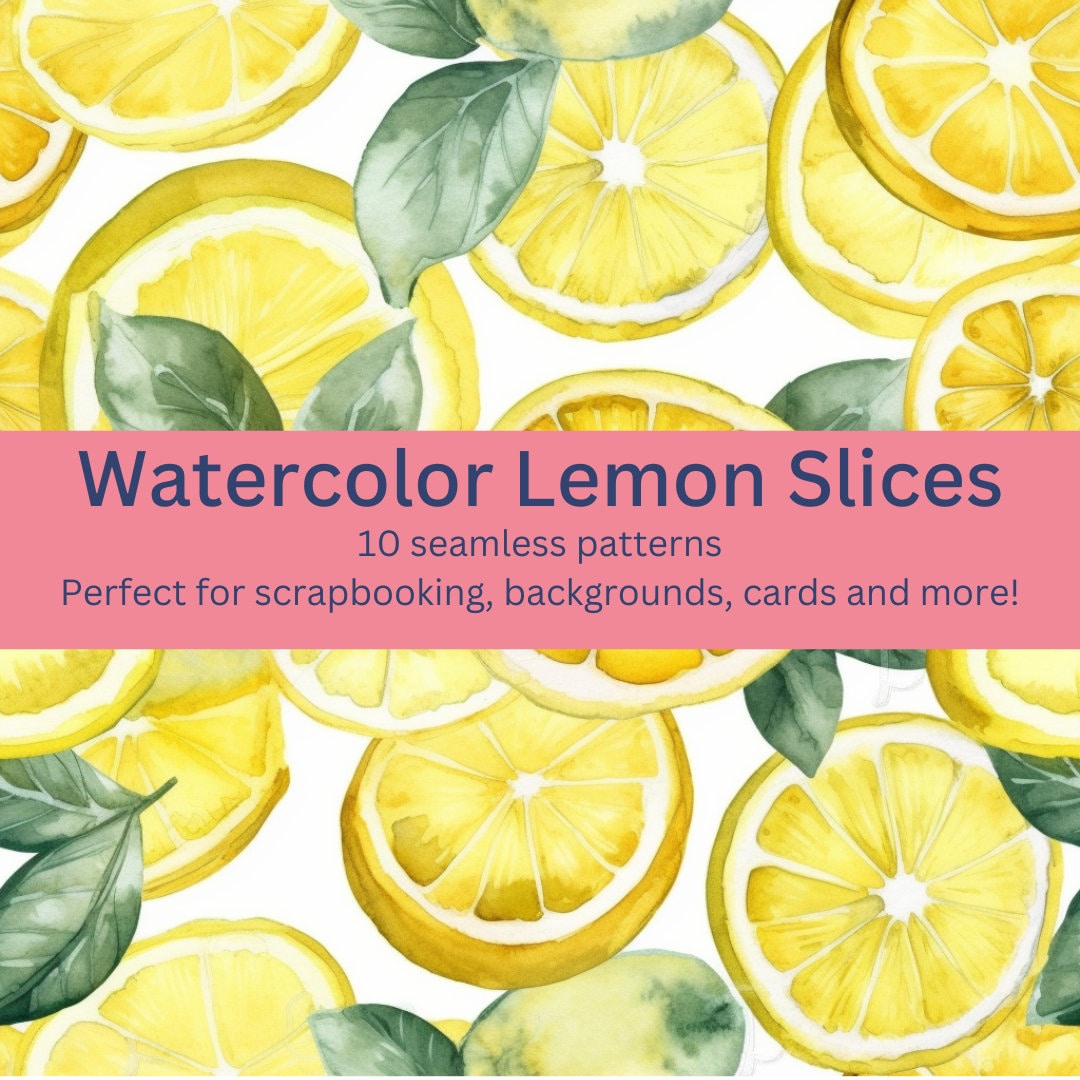 10 More Digital Seamless Watercolor Lemon Slice Patterns: Citrus ...