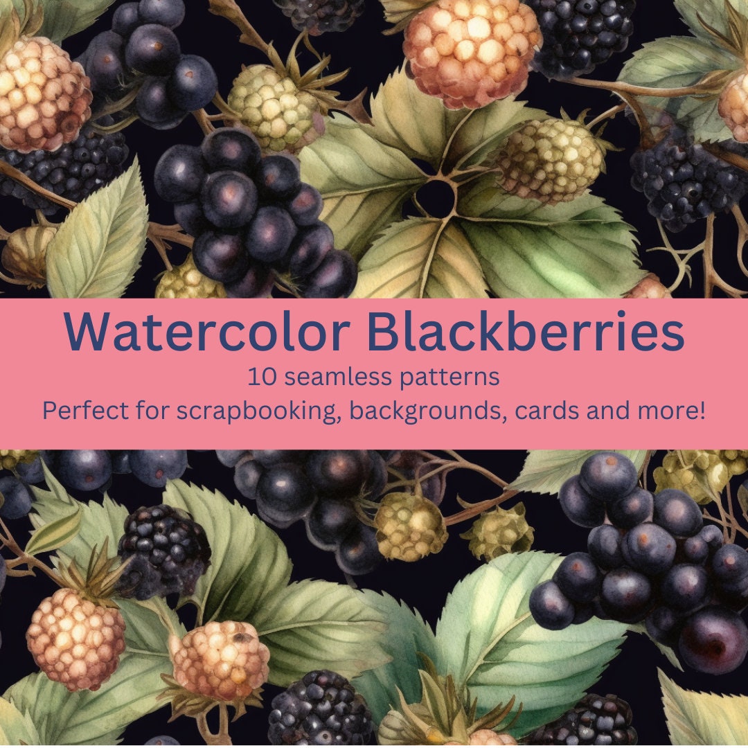 10 Vibrant Digital Seamless Watercolor Blackberry Patterns: Perfect for ...