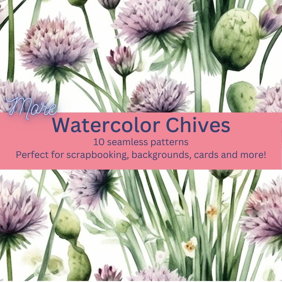 10 More Digital Seamless Watercolor Chives Patterns: Flavorful ...
