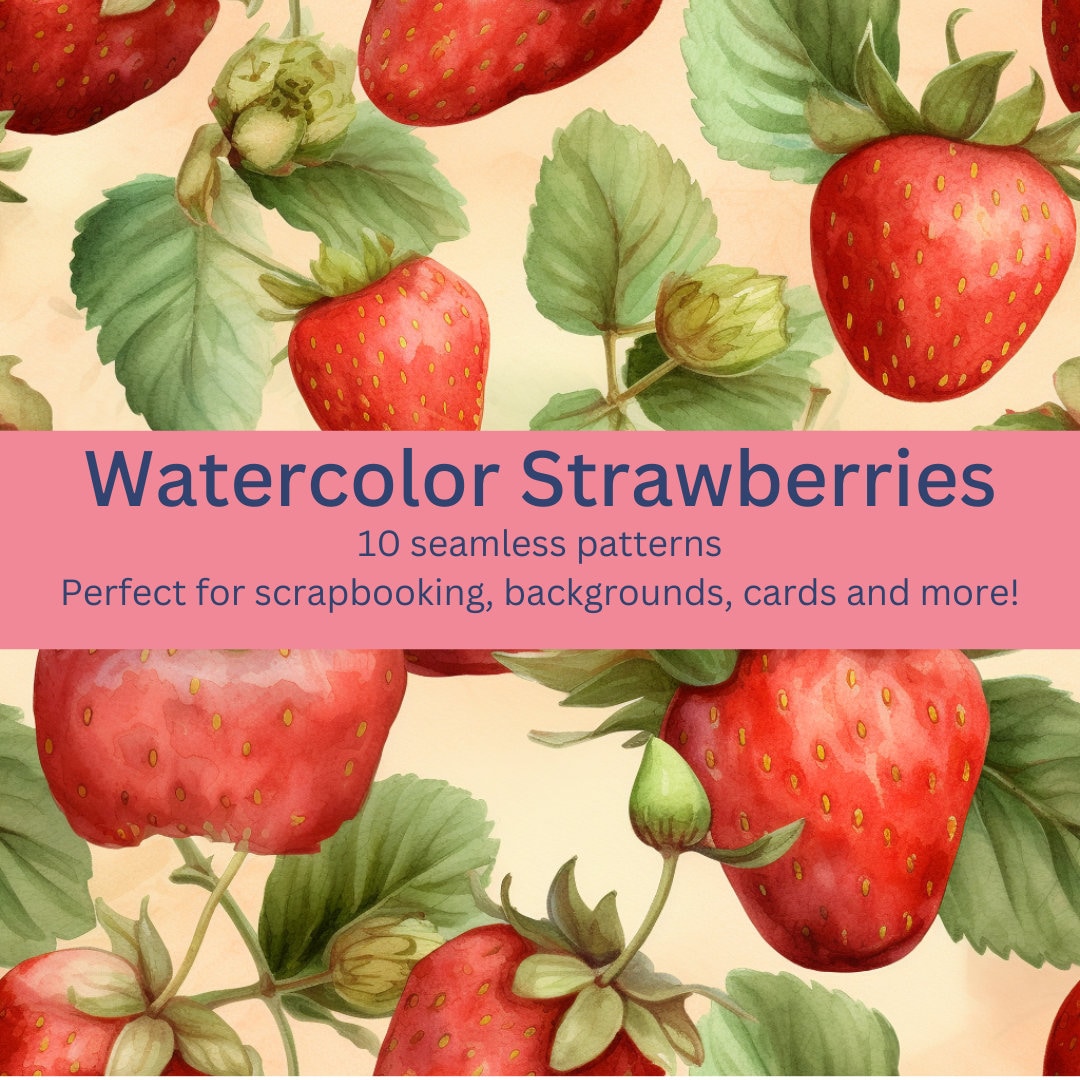10 Digital Seamless Watercolor Strawberries Patterns: Juicy Fruit ...