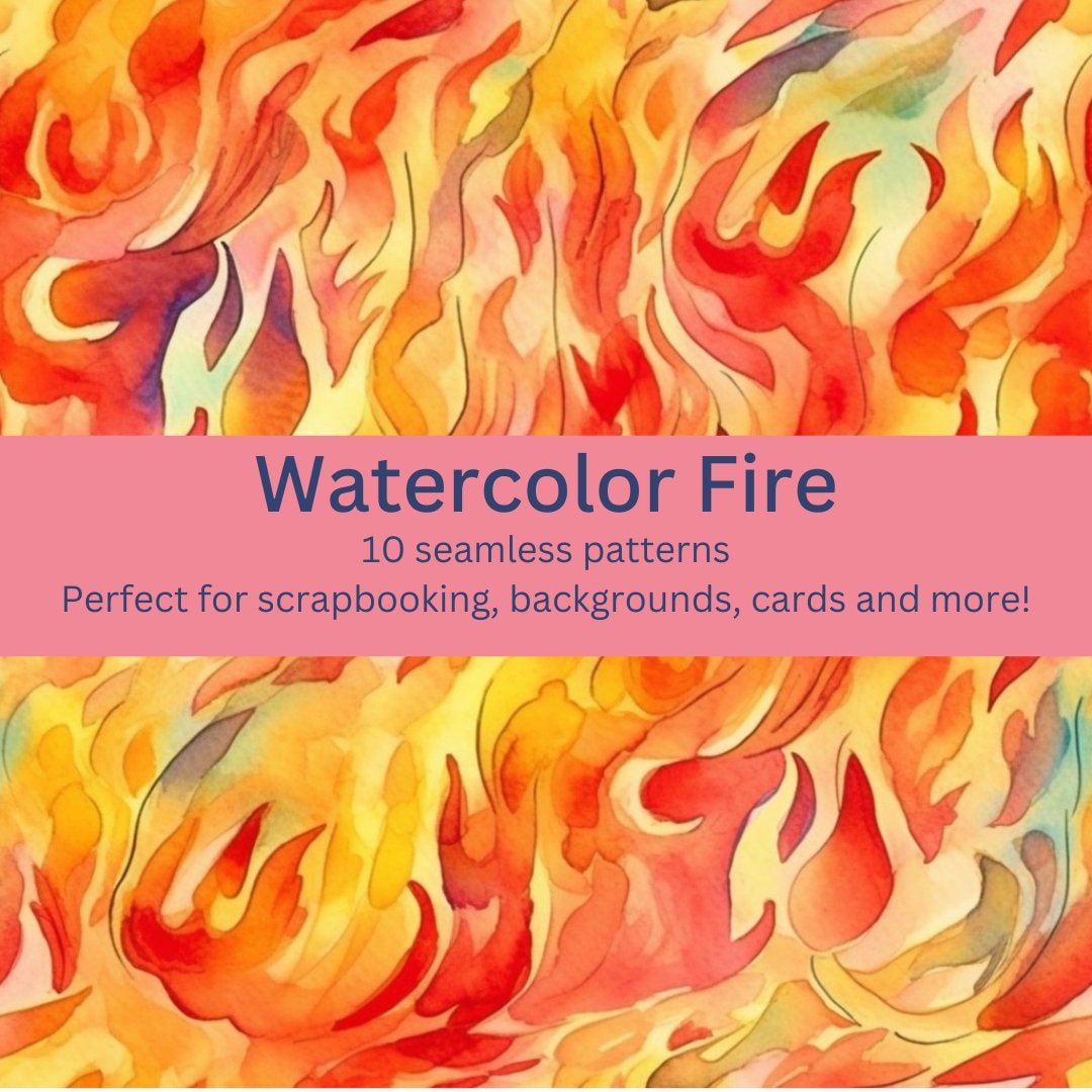 10 More Digital Seamless Watercolor Fire Patterns: Captivating Flame ...
