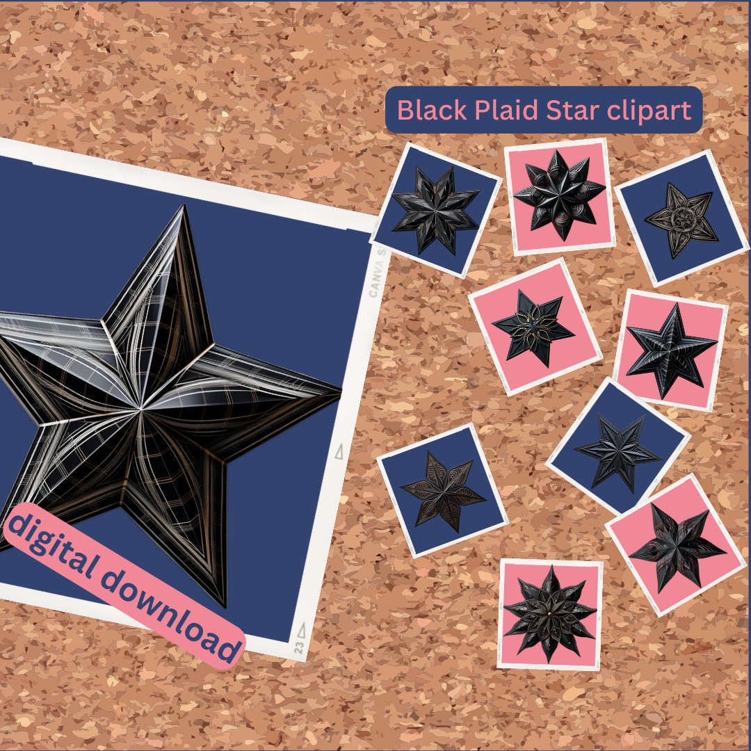 Black Plaid Star Clipart Bundle - Perfect Designs for Scrapbooking, Web ...