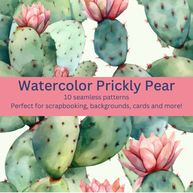 10 Seamless Prickly Pear Cactus Watercolor Patterns - More High-quality ...