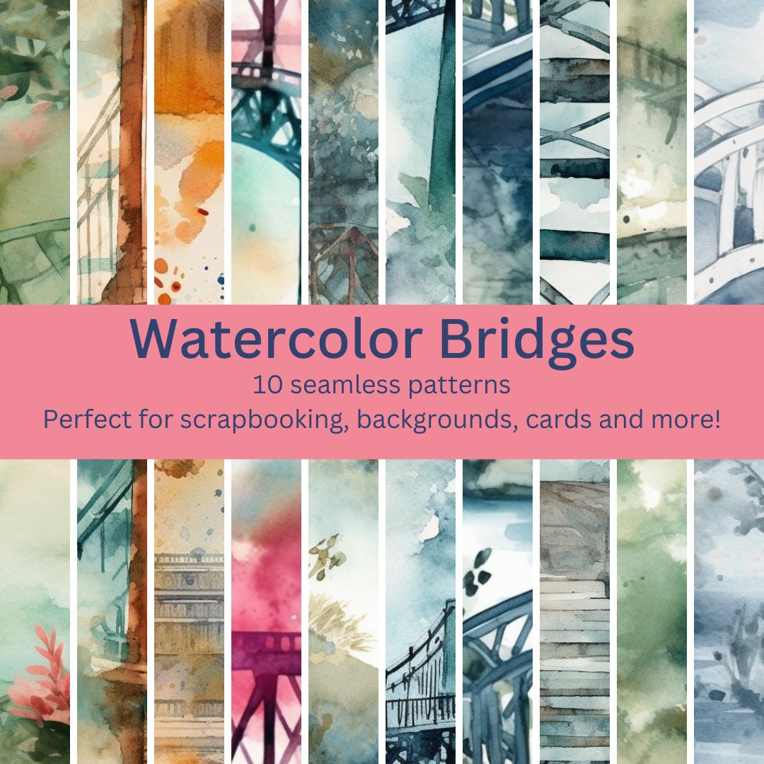 10 Digital Seamless Watercolor Bridge Patterns: Even More Scenic ...