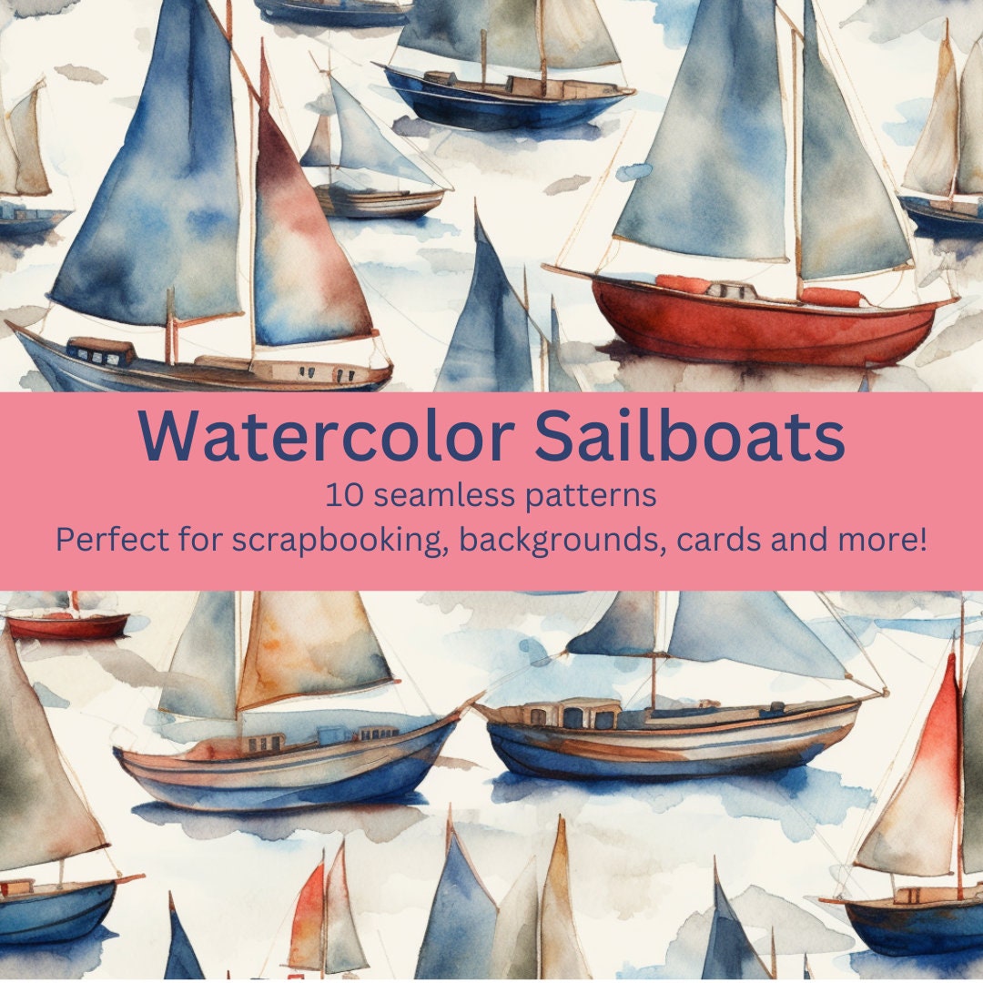 10 Vibrant Digital Seamless Sailboat Watercolor Patterns Ideal for ...